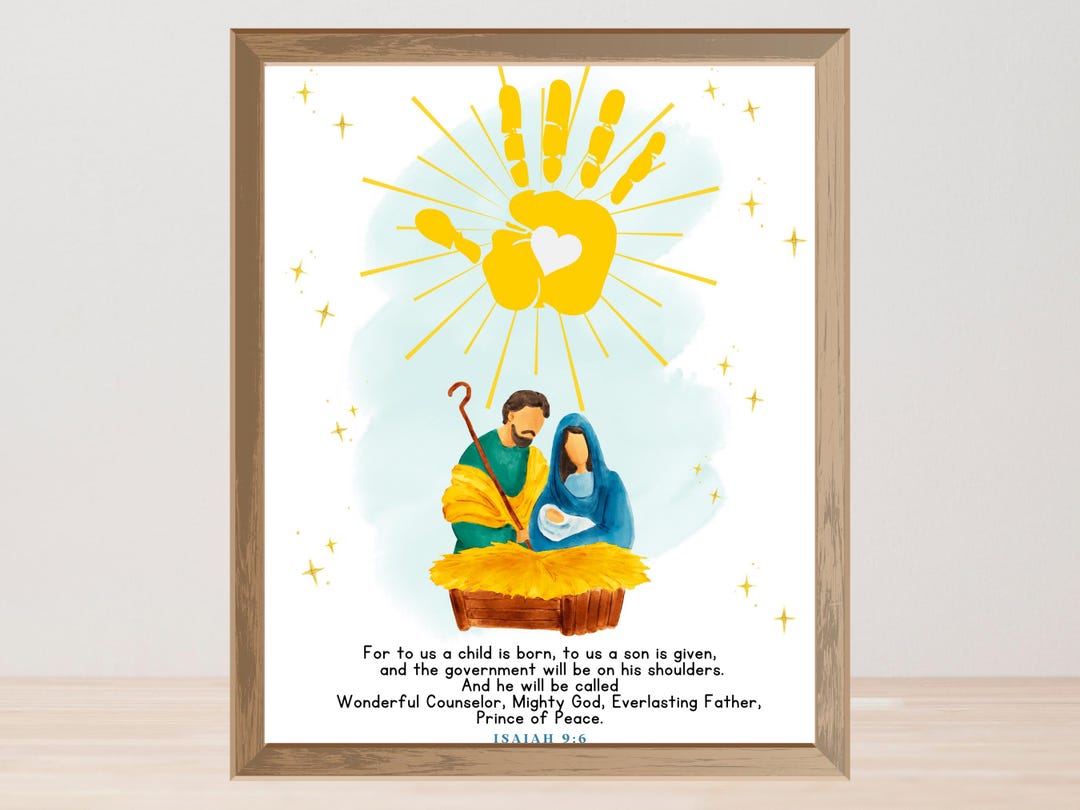 Christian Christmas Nativity Handprint Art Printable, Jesus Bible Verse ...