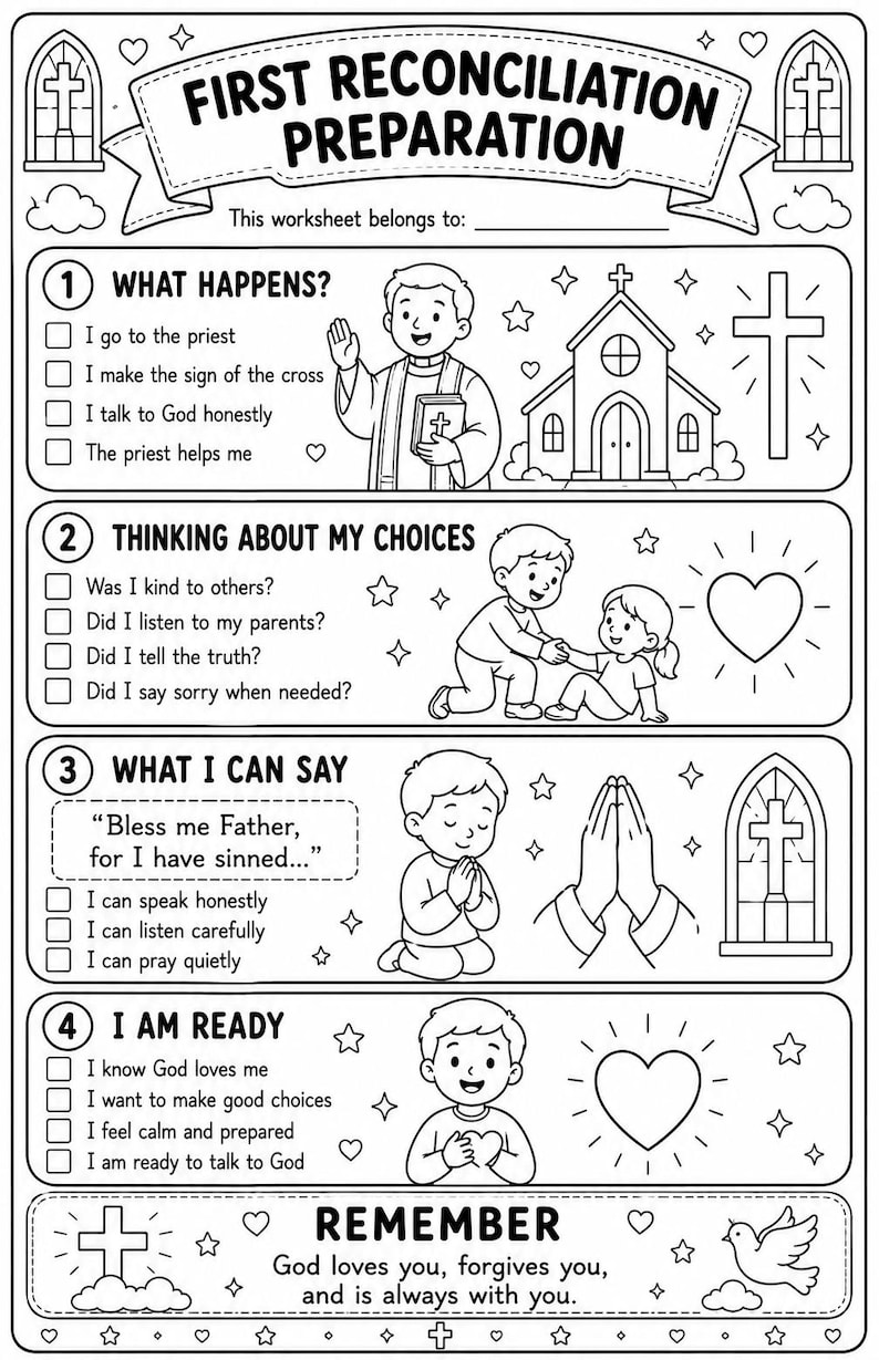 First Reconciliation Worksheet for Kids | Catholic Confession ...