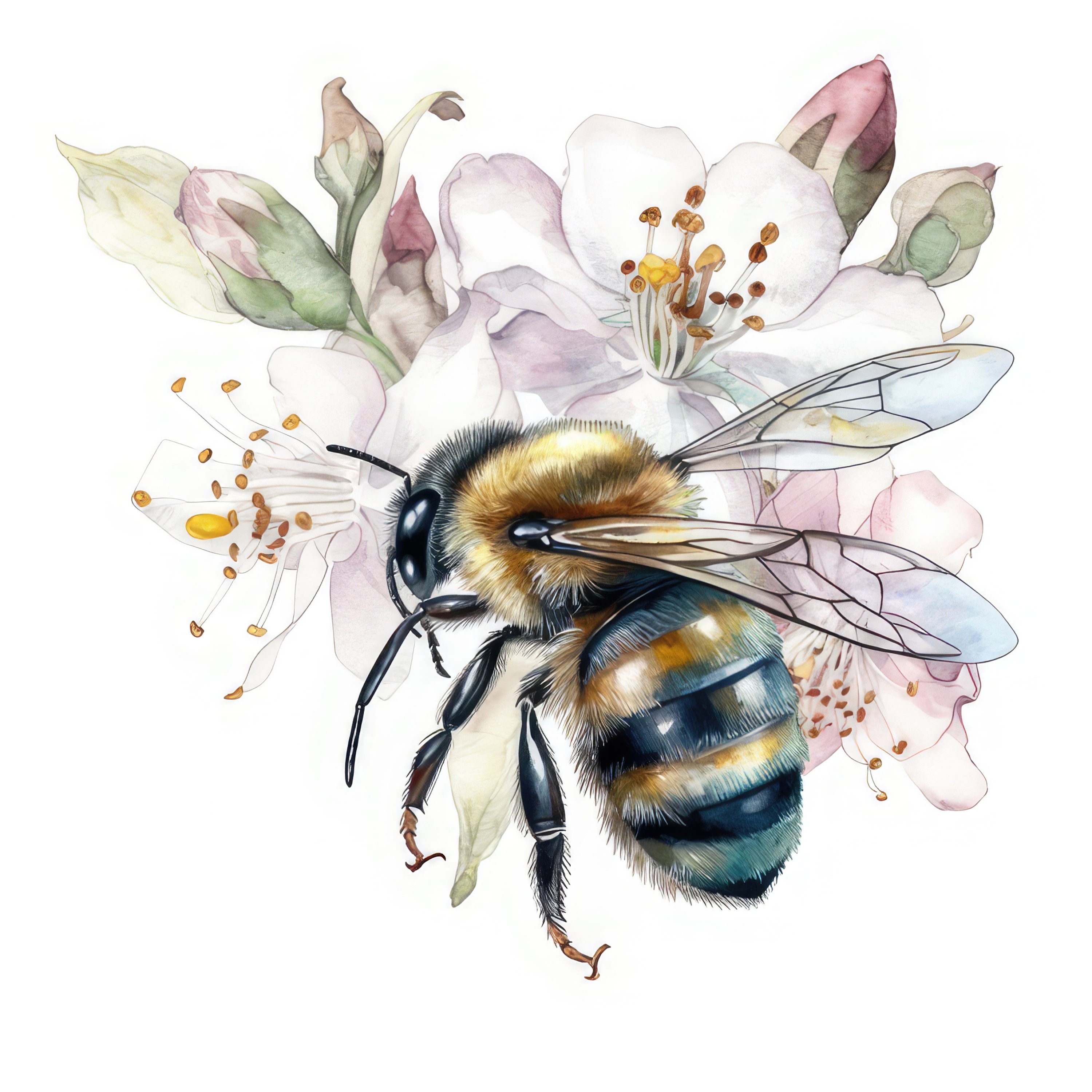 Floral Bees Clipart Bundle Watercolor JPG Image Pack - Etsy