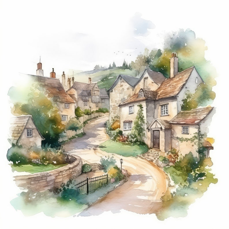 English Village Clipart Bundle, Watercolor - JPG Image Pack, Commercial ...
