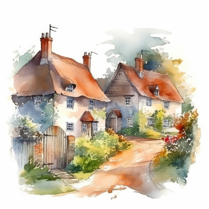 English Village Clipart Bundle, Watercolor - JPG Image Pack, Commercial ...