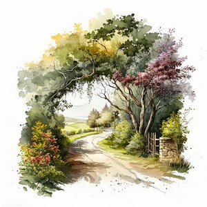 Countryside Country Lane Clipart Bundle, Watercolor - JPG Image Pack ...