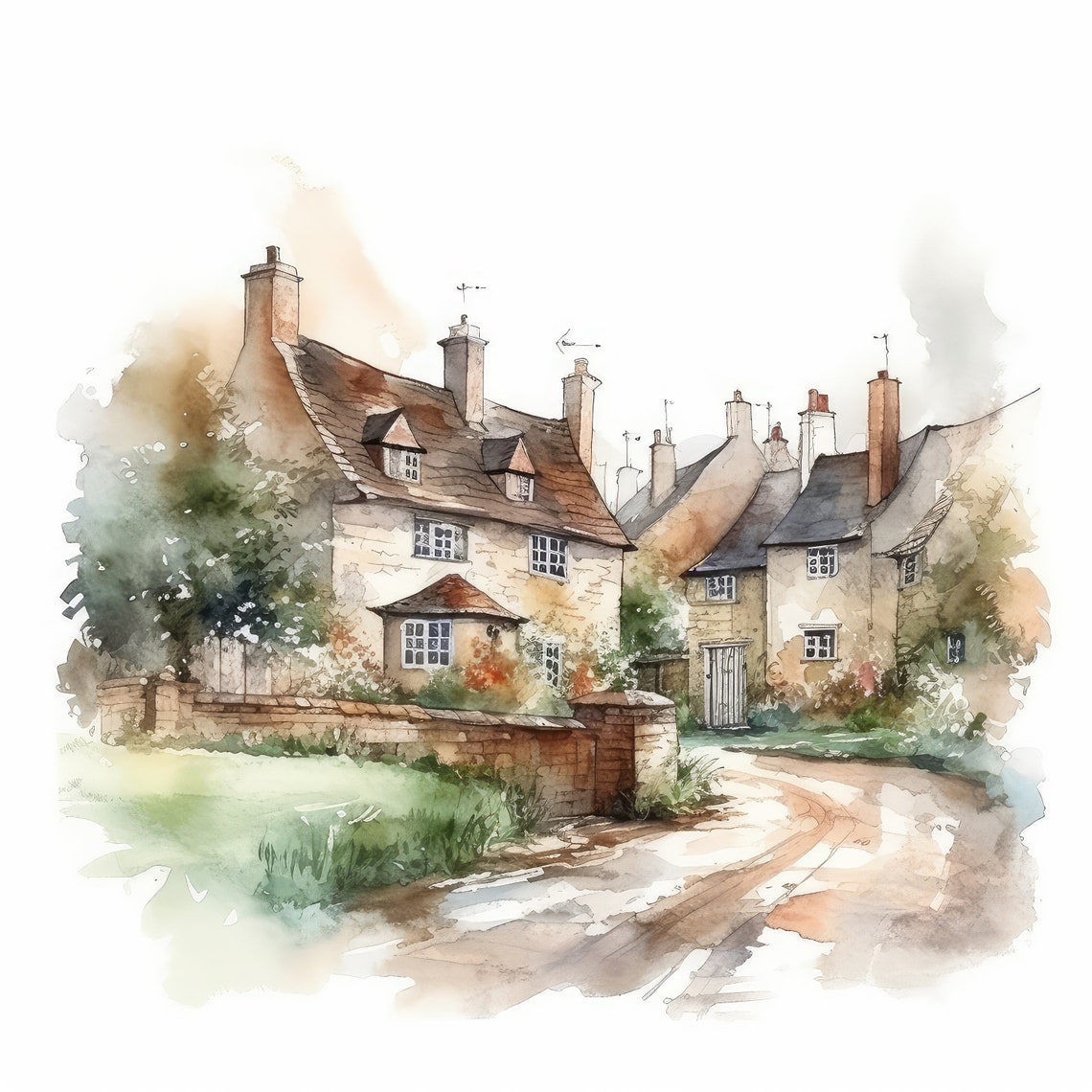 English Village Clipart Bundle, Watercolor JPG Image Pack, Commercial ...