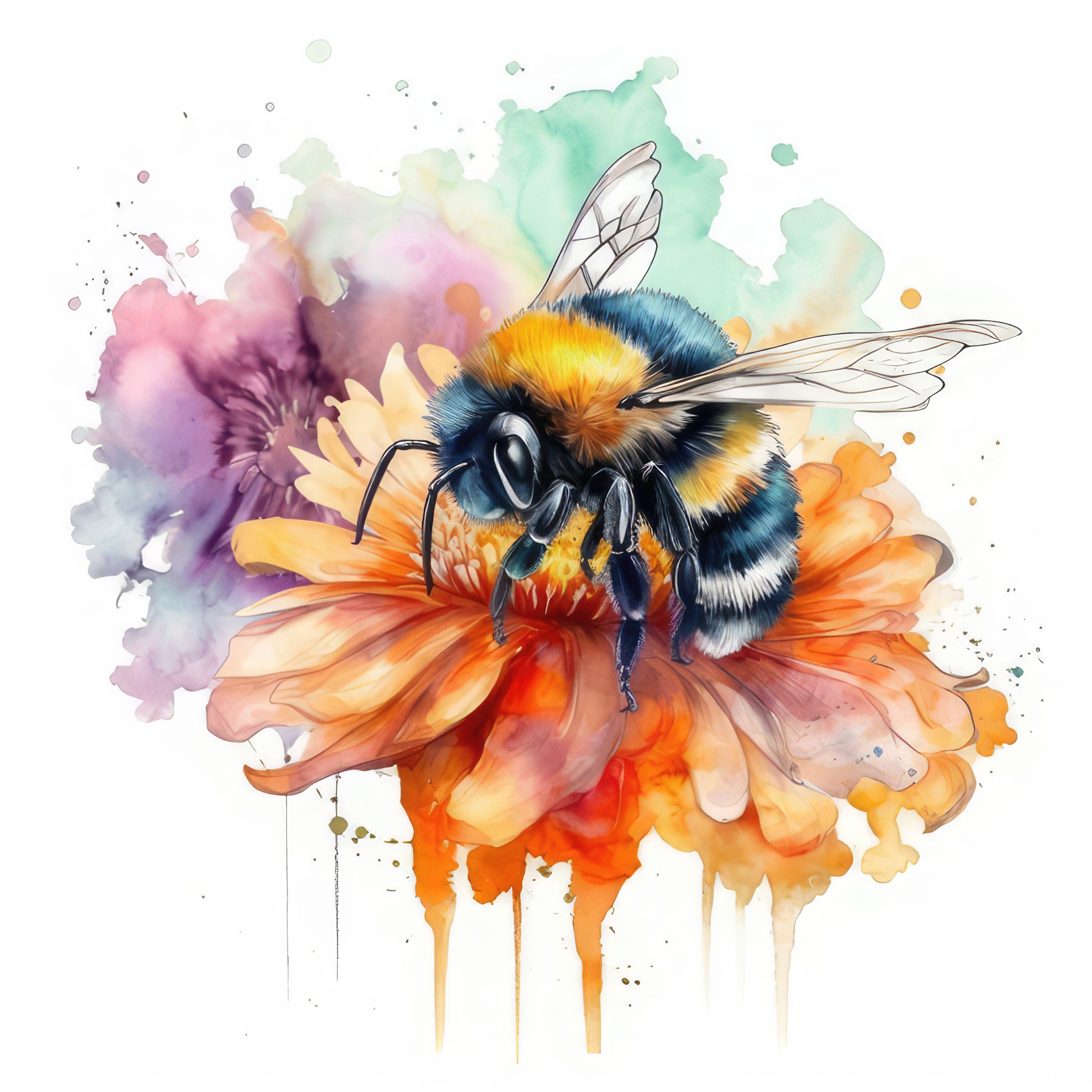 Floral Bees Clipart Bundle Watercolor JPG Image Pack - Etsy