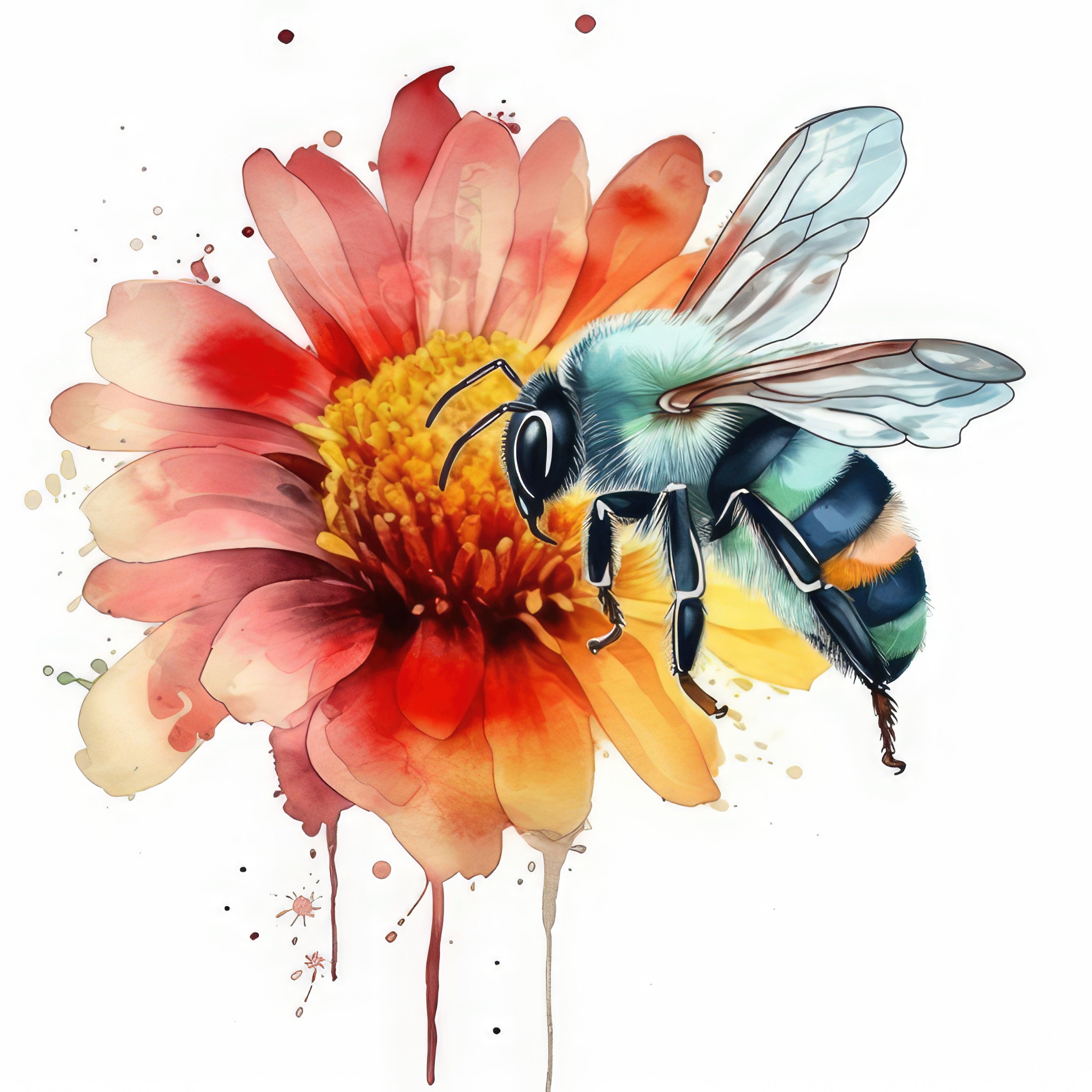 Floral Bees Clipart Bundle Watercolor JPG Image Pack - Etsy