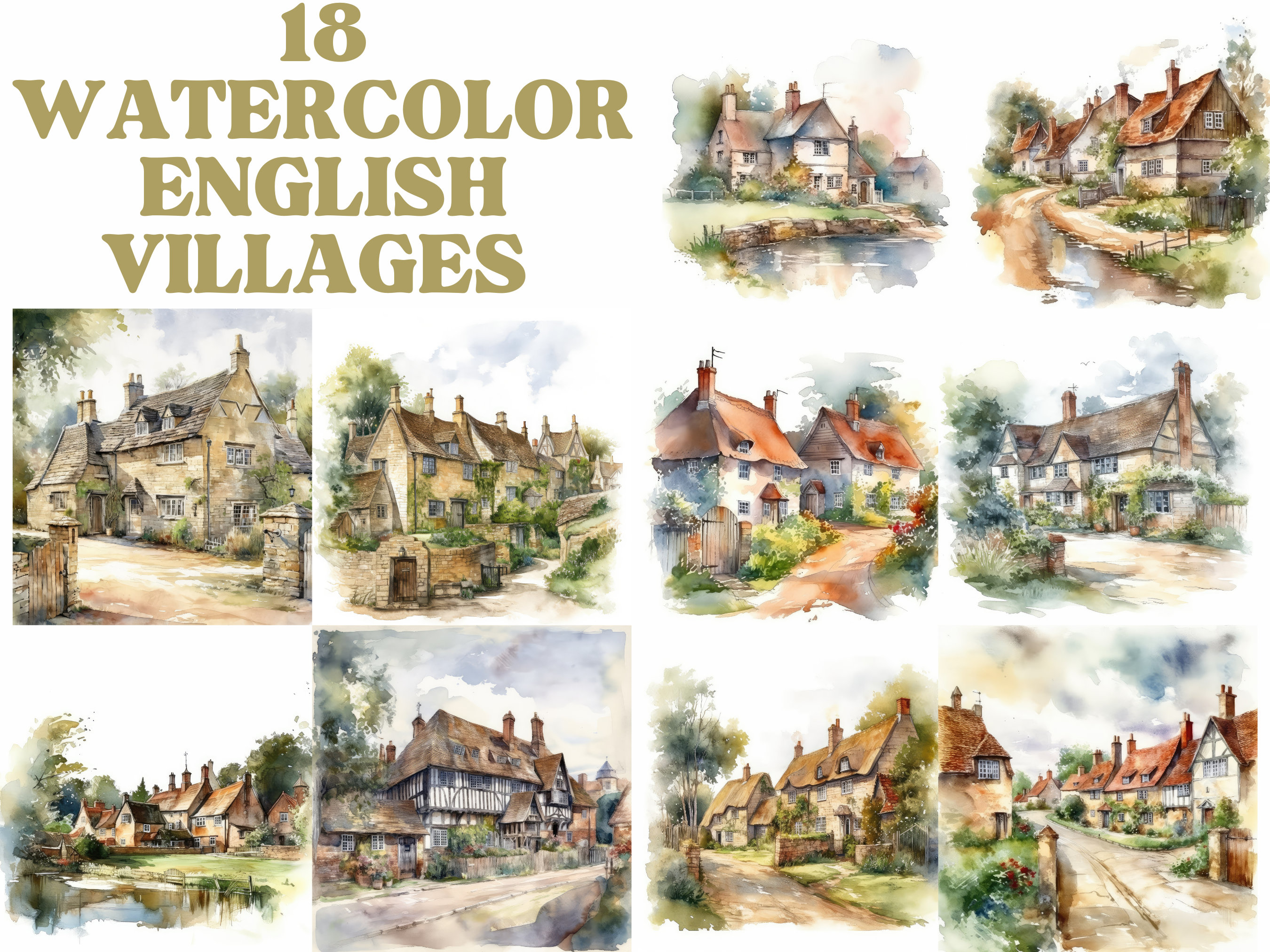 Watercolor English Village Clipart Bundle, Commercial Use (digital ...