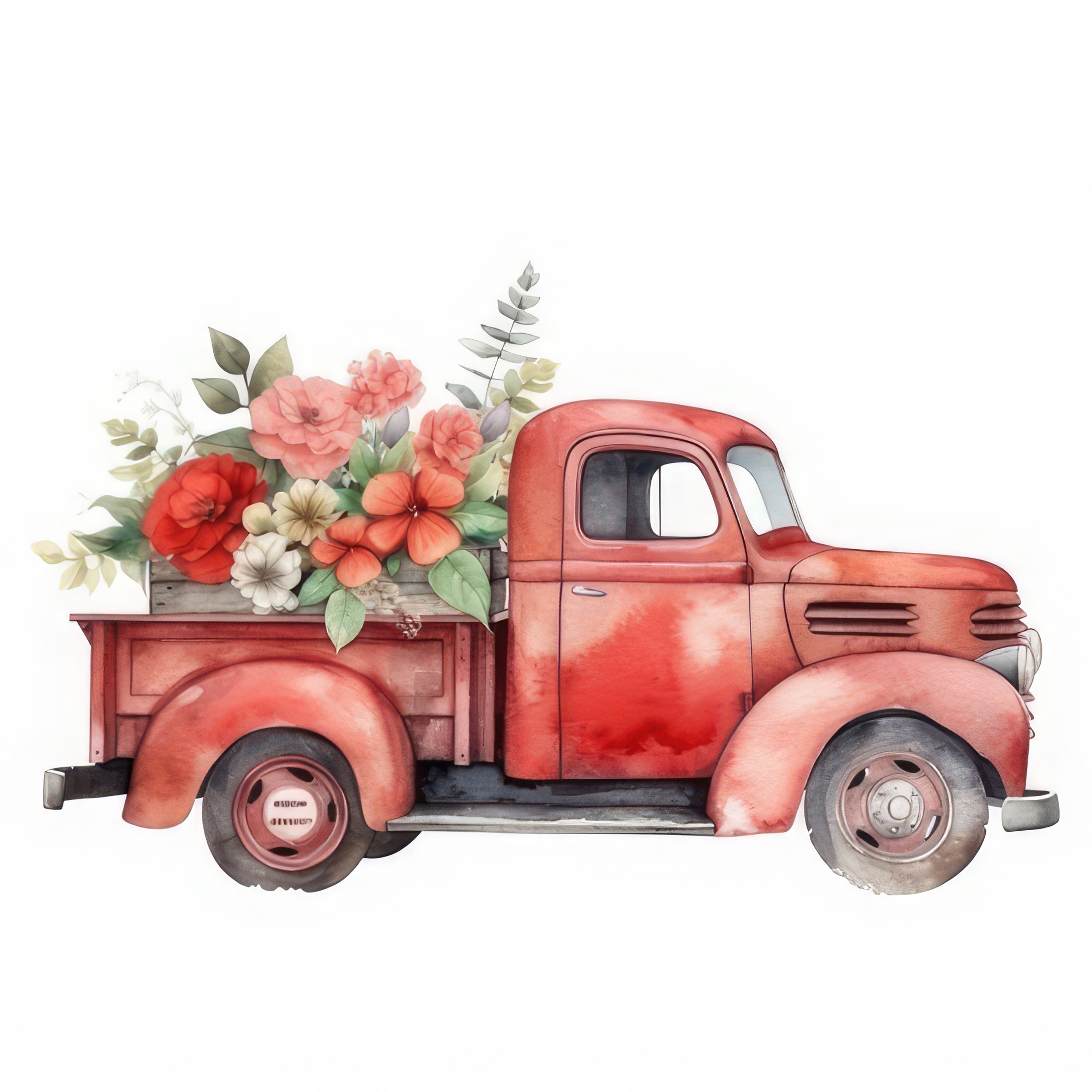 Vintage Flower Trucks Clipart Bundle, Watercolor - JPG Image Pack ...