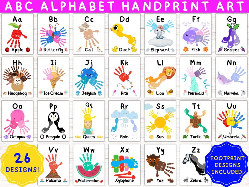 My First A-Z ABC Alphabet Handprint Craft Book Template, Printable ...
