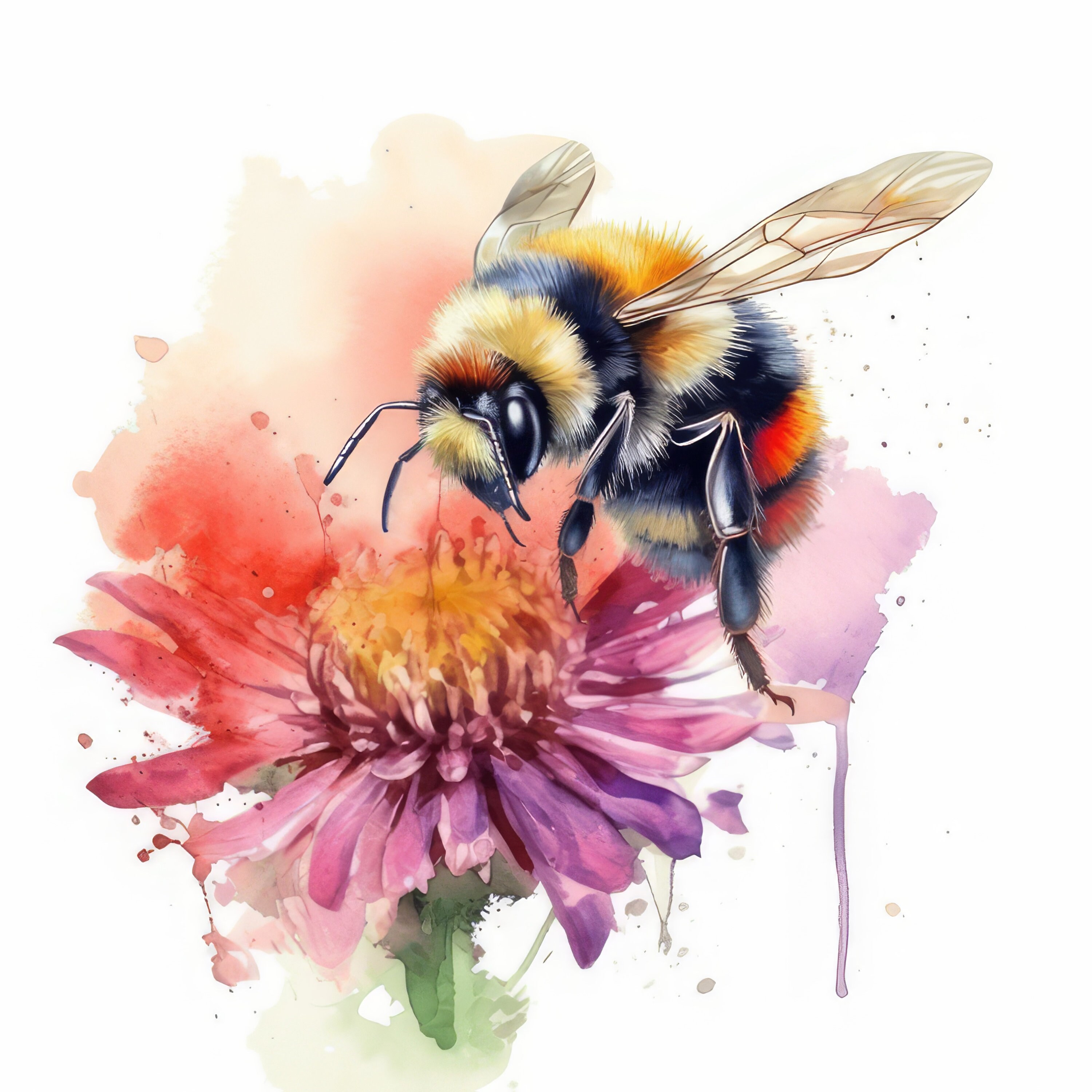 Floral Bees Watercolor Clipart Bundle, Commercial Use (digital Download ...