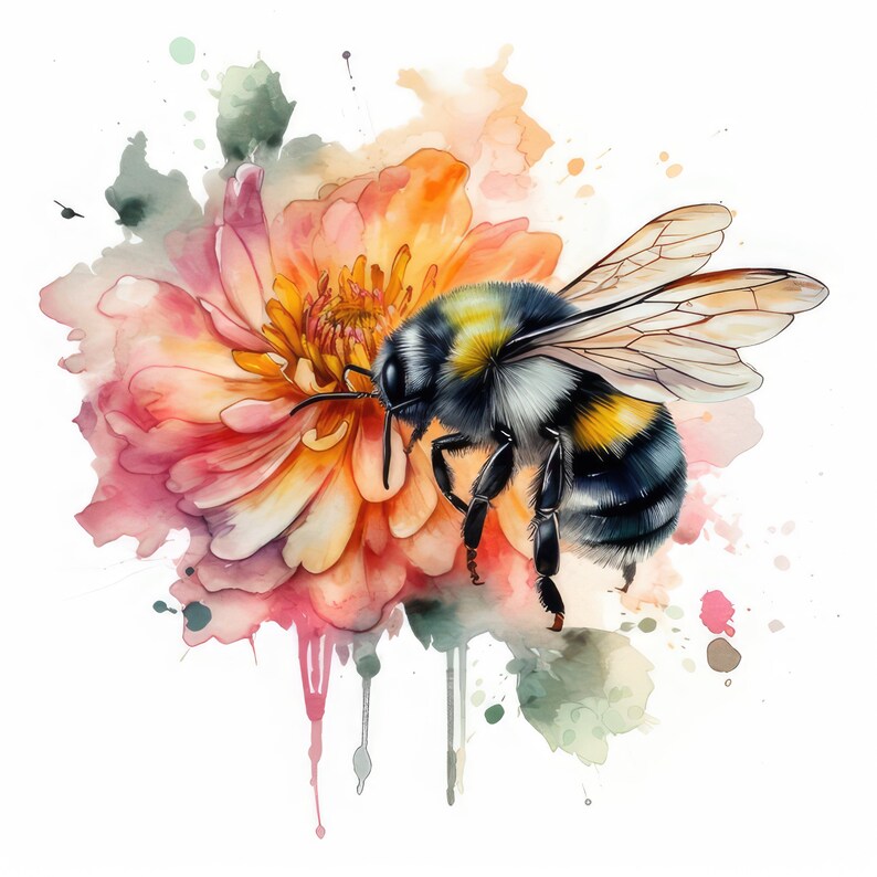 Floral Bees Watercolor Clipart Bundle, Commercial Use (digital Download ...