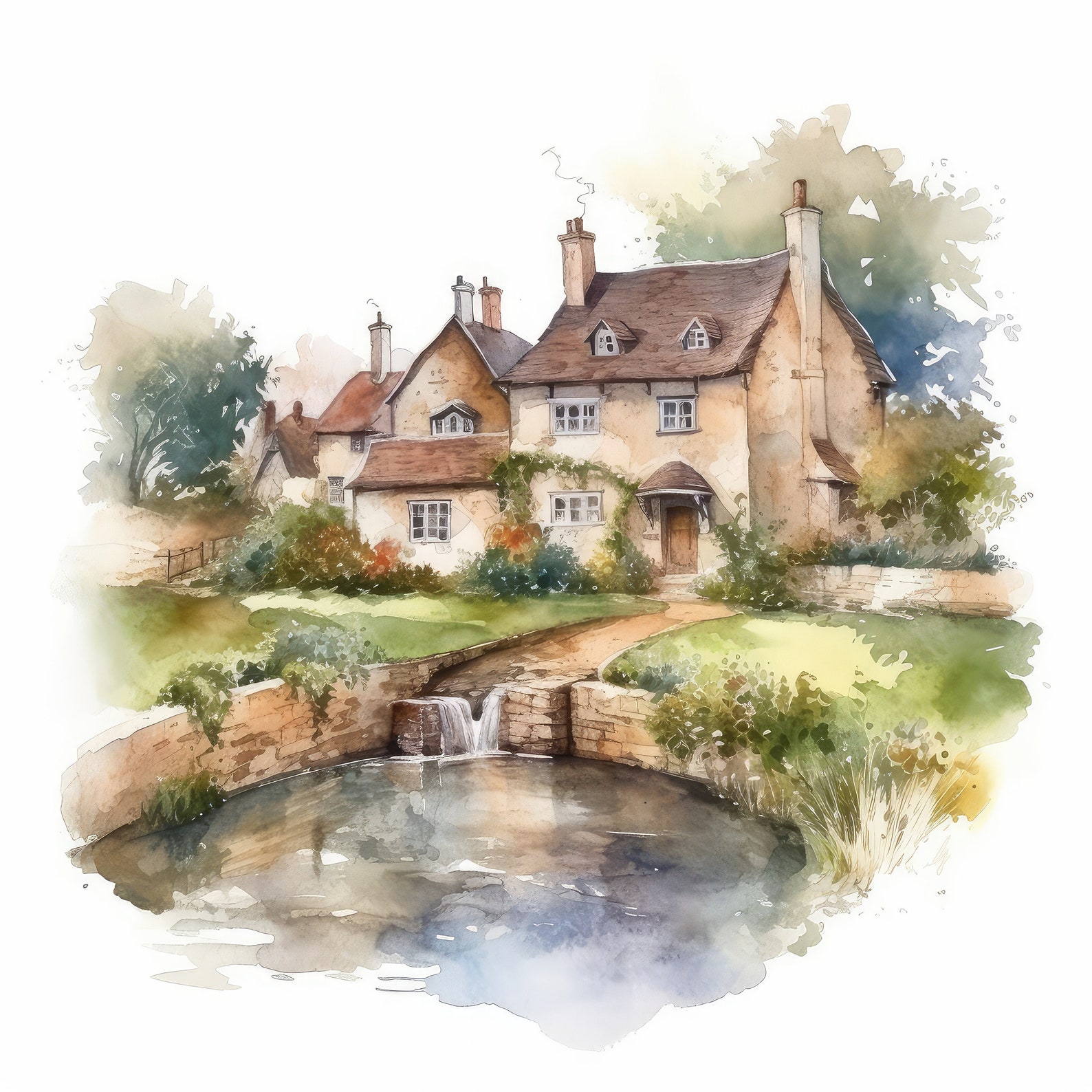 Watercolor English Village Clipart Illustration Bundle | Commercial Use ...
