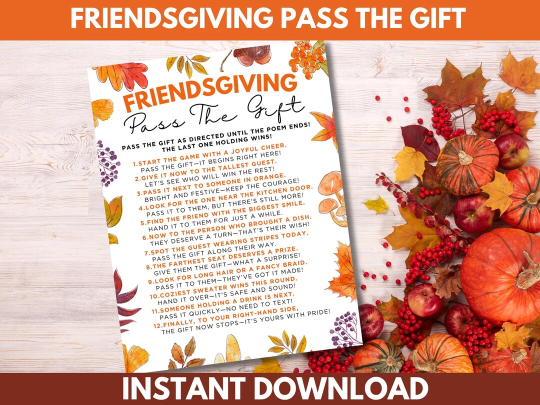 Friendsgiving Pass the Gift Game, Thanksgiving Party Activity (PDF) - Etsy