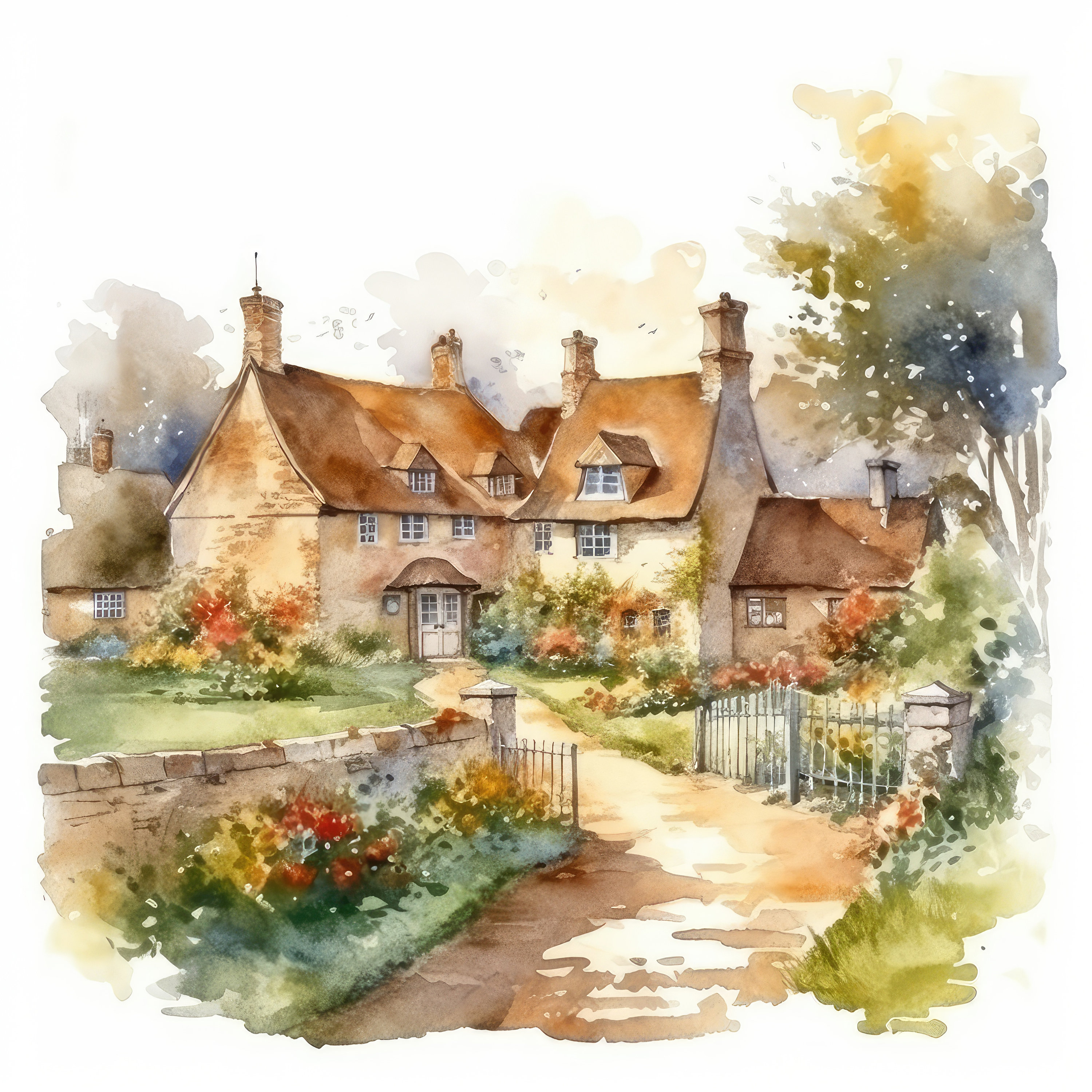 English Village Clipart Bundle, Watercolor - JPG Image Pack, Commercial ...