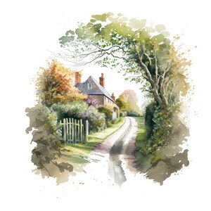 Countryside Country Lane Clipart Bundle, Watercolor - JPG Image Pack ...