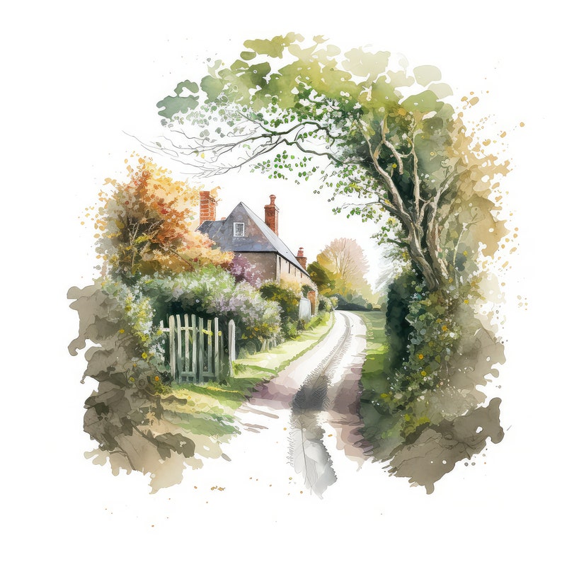 Countryside Country Lane Clipart Bundle Watercolor JPG - Etsy