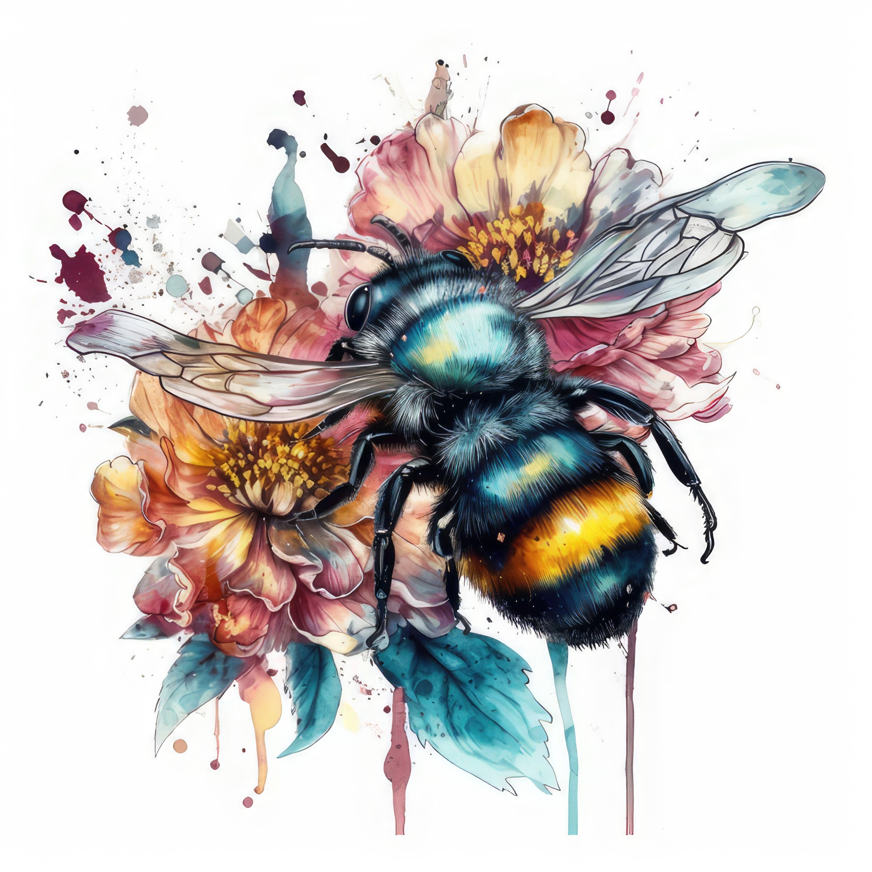 Floral Bees Watercolor Clipart Bundle, Commercial Use (digital Download ...