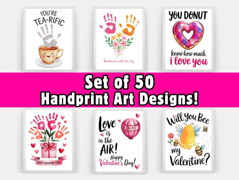 50 Valentines Day Handprint Art Bundle, Preschool Footprint Craft Set ...