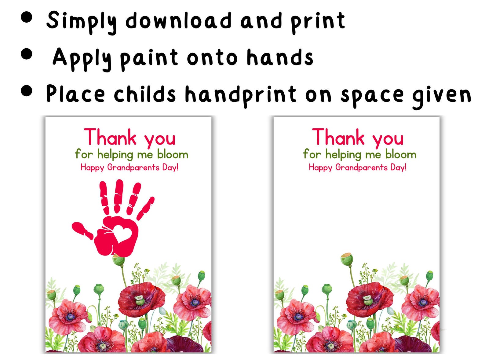 Grandparents Day Handprint Art, Thank You Gift (digital Download ...
