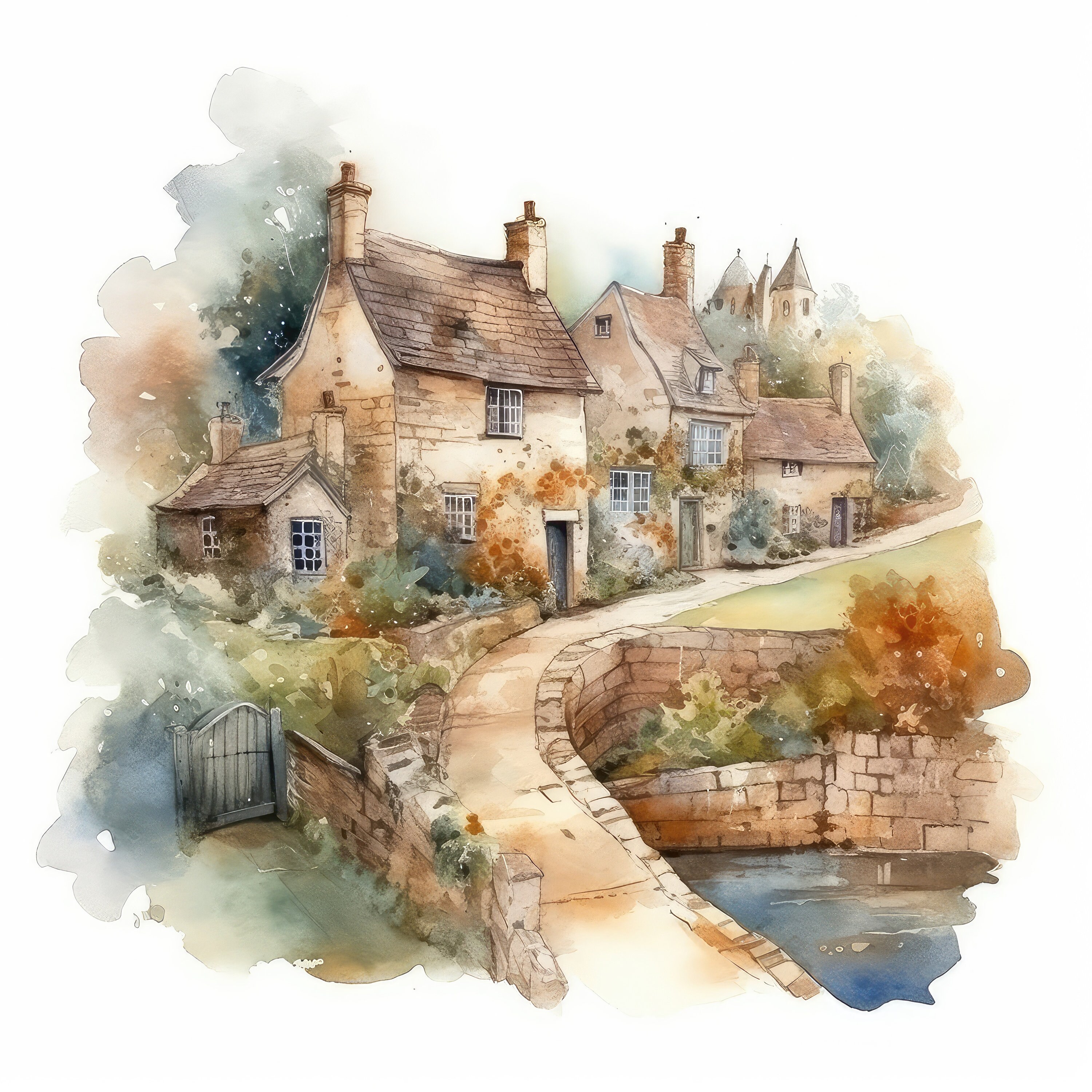 Watercolor English Village Clipart Bundle, Commercial Use (digital ...