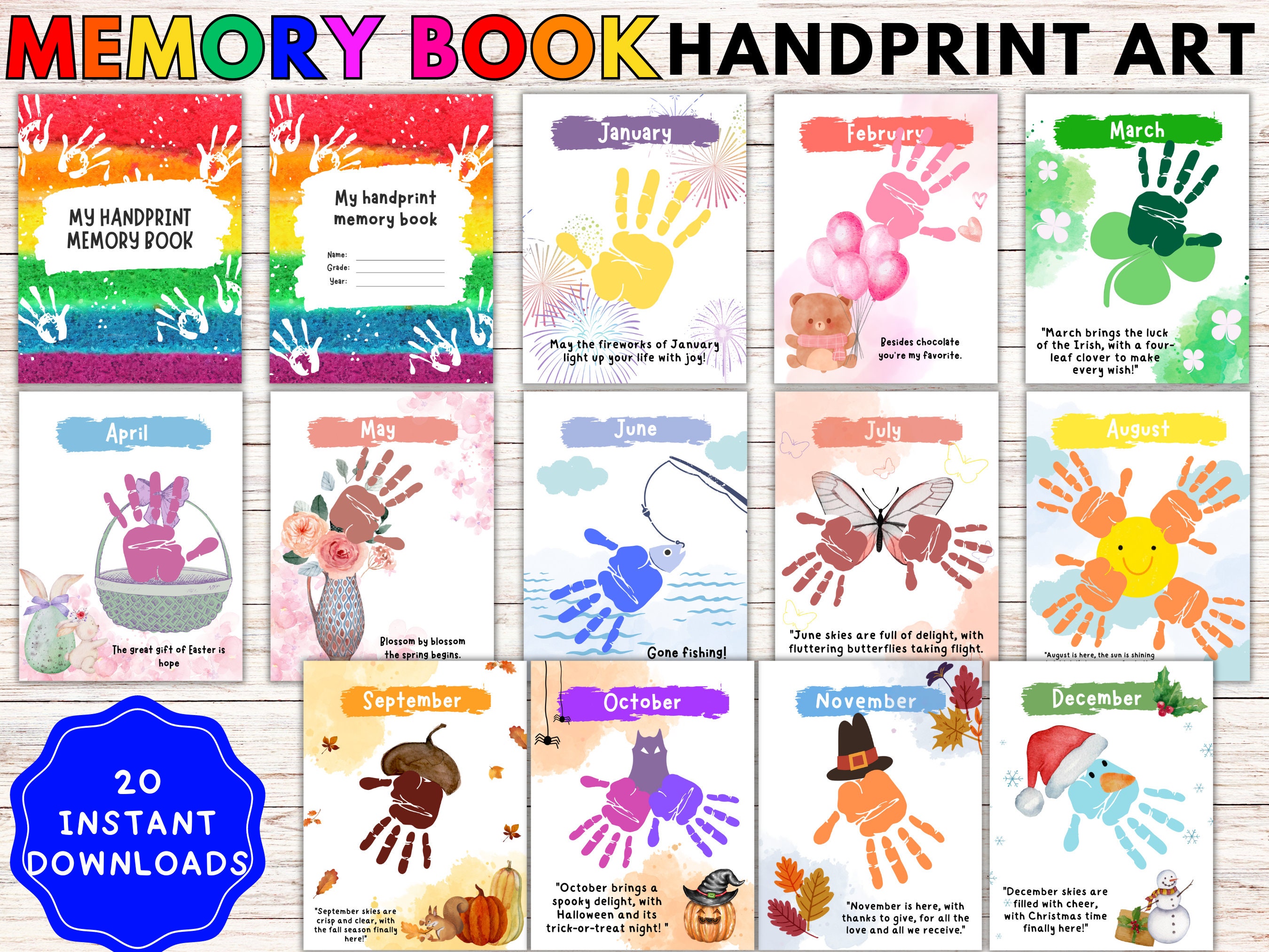 Memory Book Handprint Art Craft Printable for Pre K Kids Toddler ...