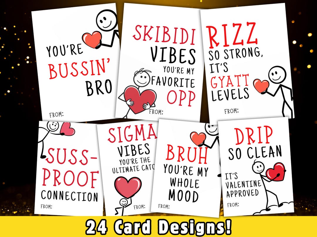 Slang Kids Valentine's Day Cards,skibidi Sigma Rizz,funny Printable,no ...