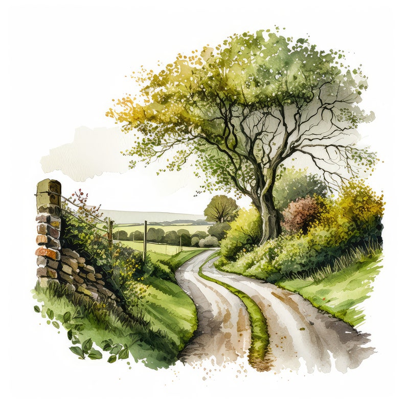 Watercolor Country Lanes Clipart Bundle, Farmhouse Scenery (digital ...