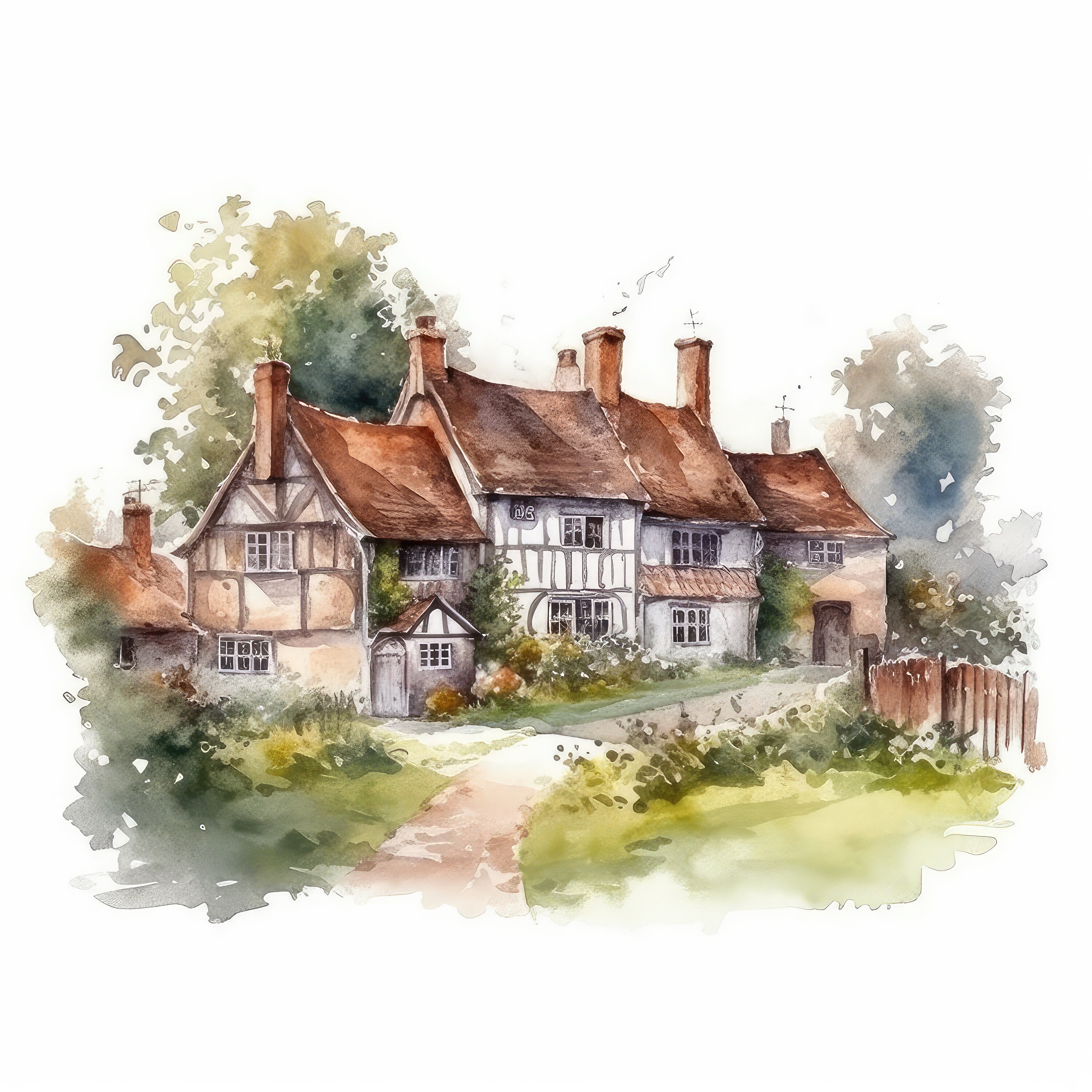 Watercolor English Village Clipart Illustration Bundle | Commercial Use ...