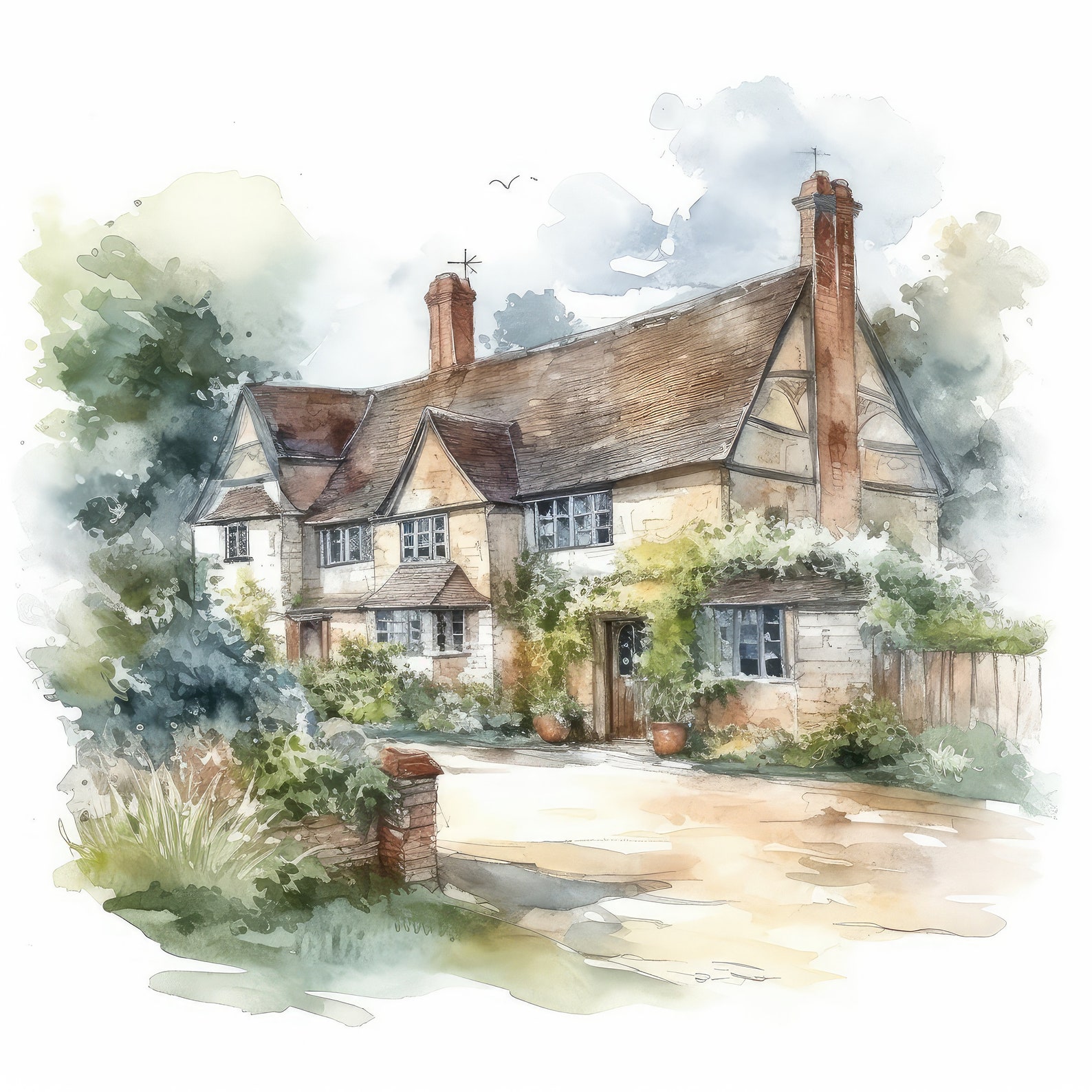 Watercolor English Village Clipart Bundle, Commercial Use (digital ...