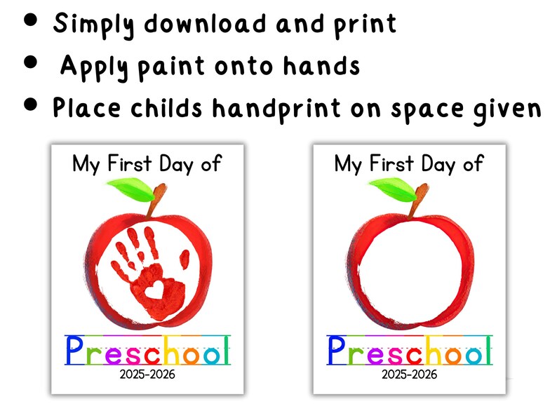 First Day of School 2026 Handprint Apple Keepsake Art (digital Download ...