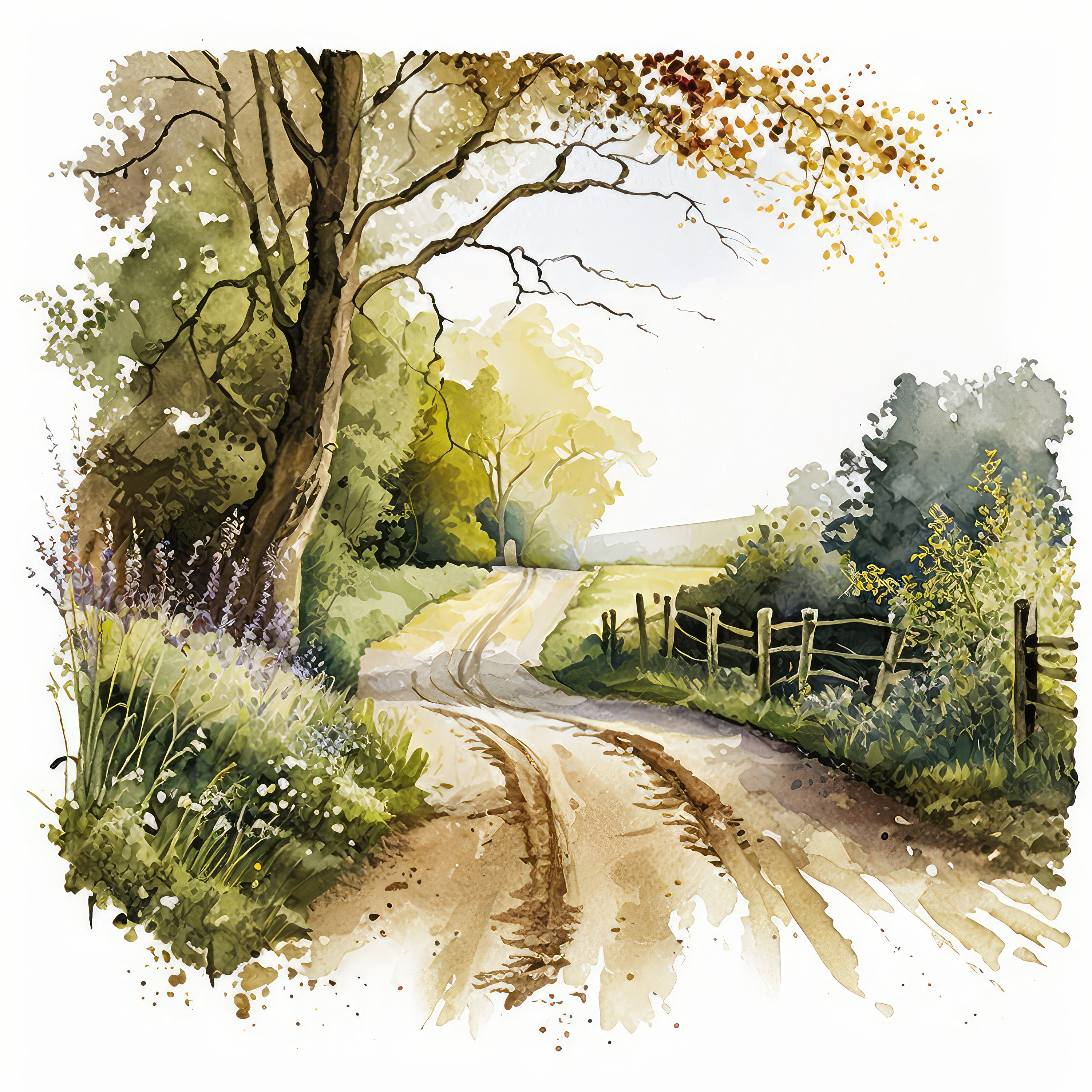 Countryside Country Lane Clipart Bundle Watercolor JPG - Etsy