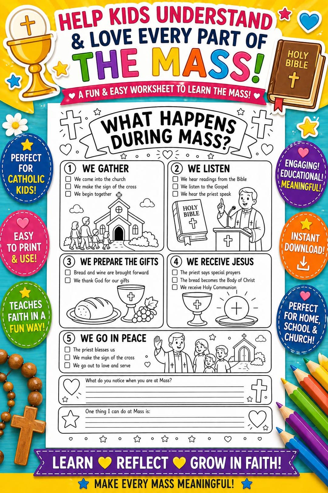 What Happens During Mass for Kids Printable | Catholic Mass Step by ...