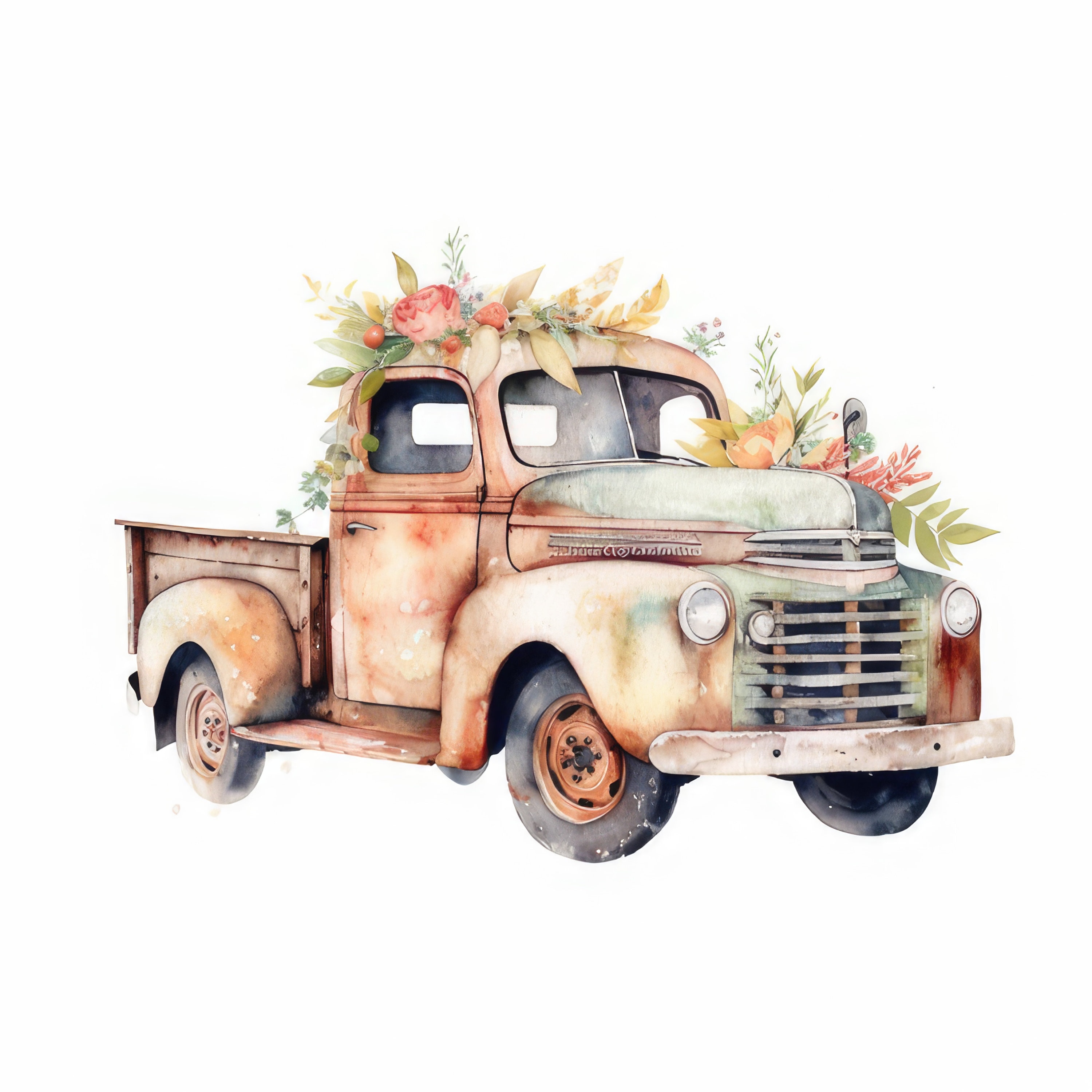 Vintage Flower Trucks Clipart Bundle Watercolor JPG Image - Etsy