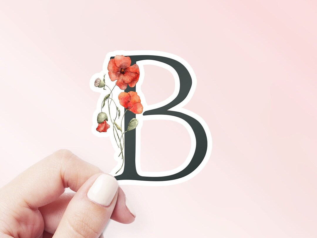 Floral Letter B Sticker Flower Name Initial Decal Poppy - Etsy