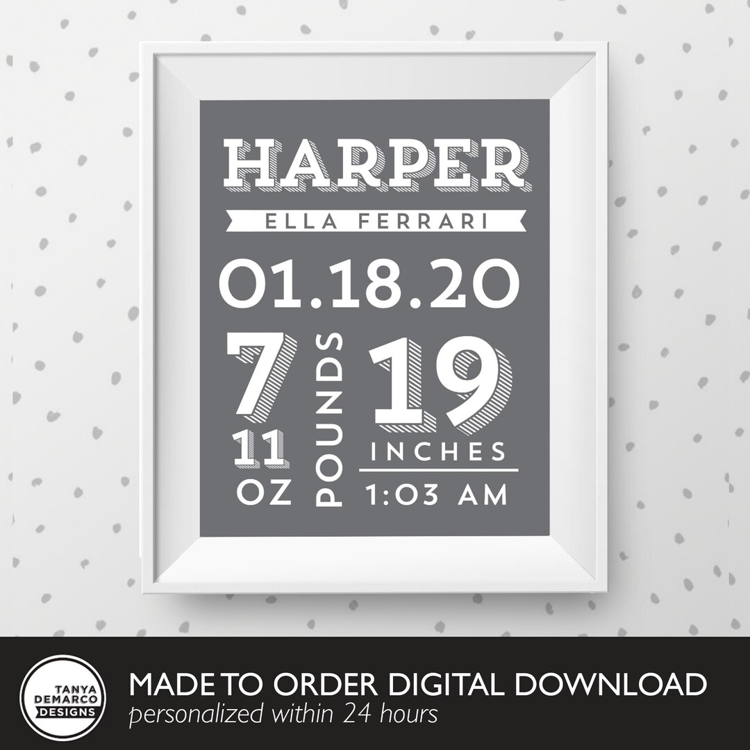 Personalized Birth Stats Print, Modern Nursery Art (digital Download ...