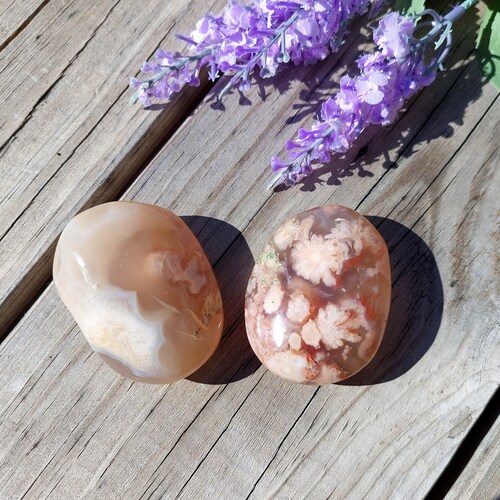 Green Flower Agate Palm Stone Pink Flower Agate Palm Stone - Etsy
