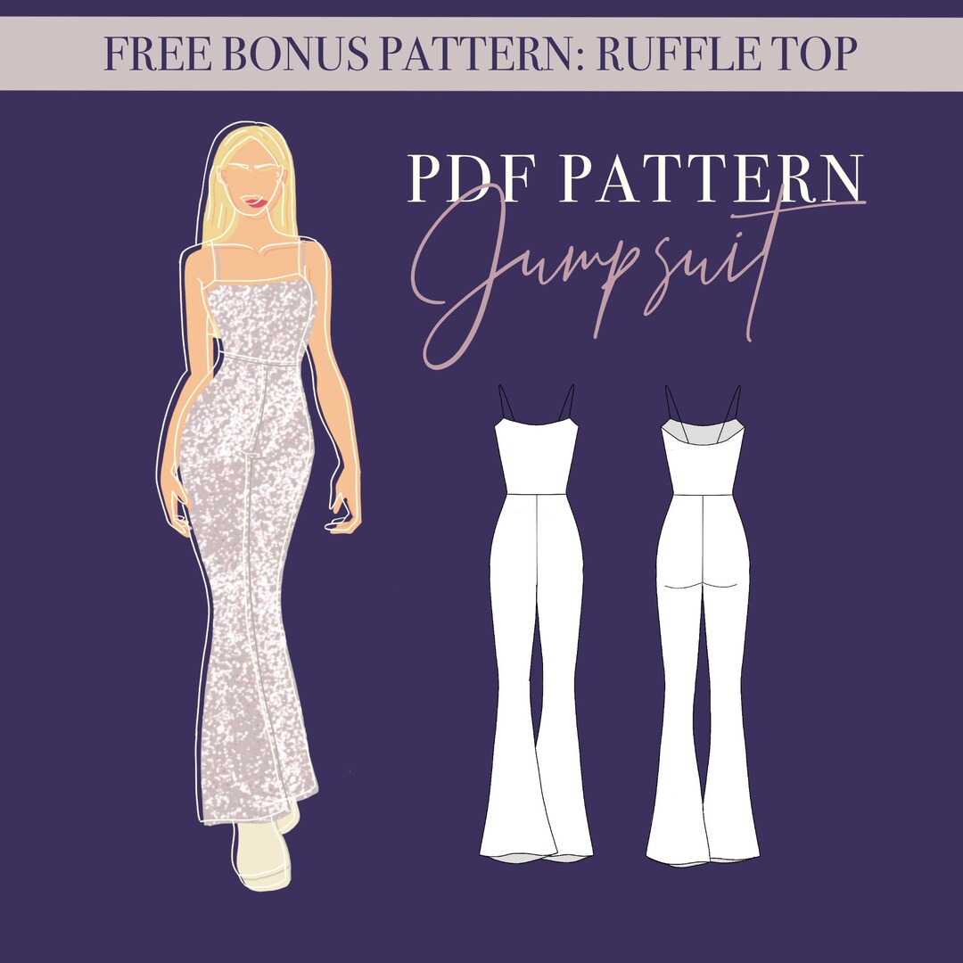 FLARED PANTS JUMPSUIT Pdf Sewing Pattern – Stretch Fabric – Sizes 32-48 ...