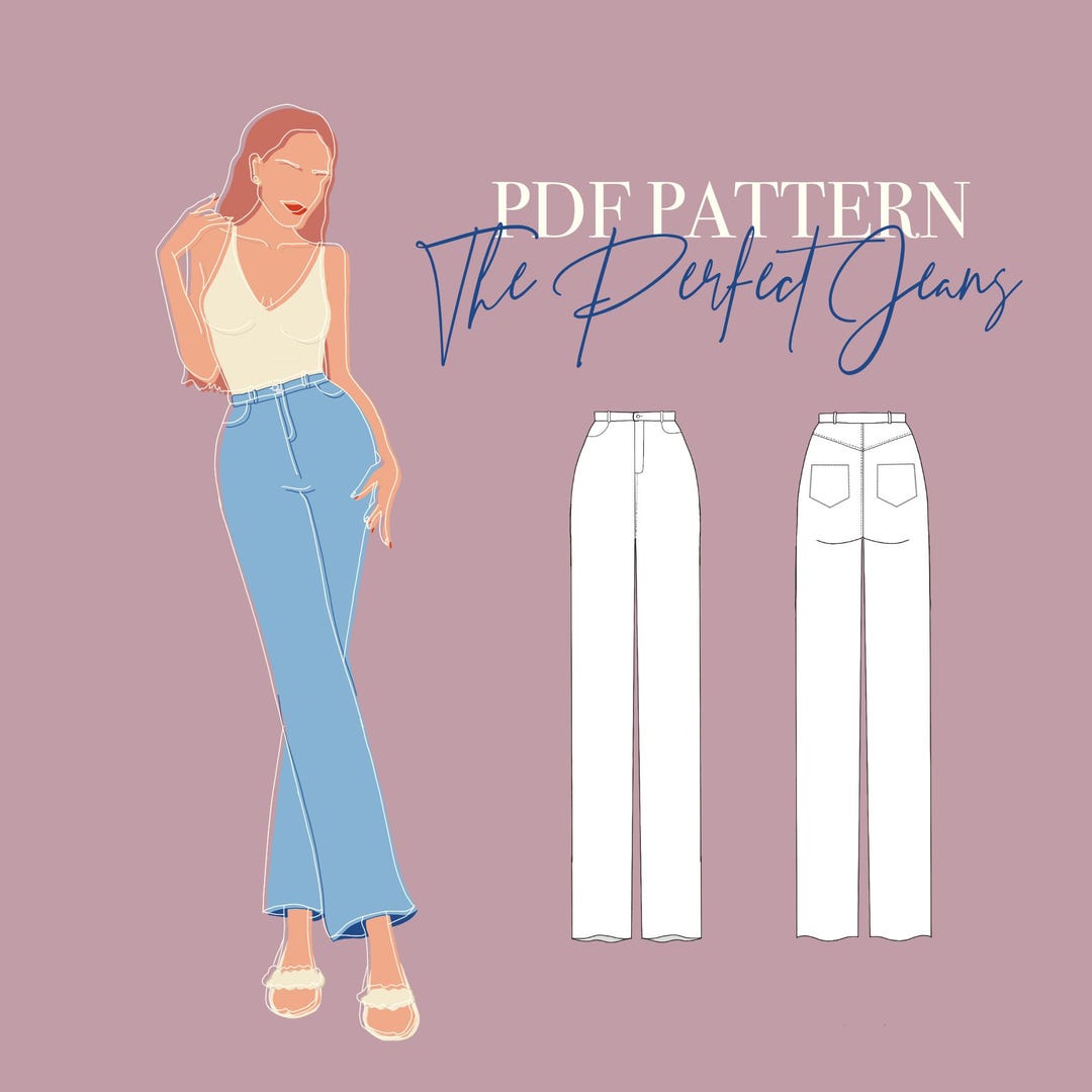 PATTERN Straight Leg Jeans Sewing Pattern for Women - High Waisted ...