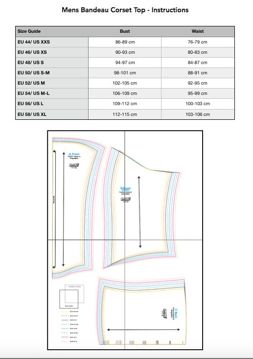MEN'S CORSET PATTERN // Pdf Sewing Pattern Bandeau Corset - Etsy Portugal