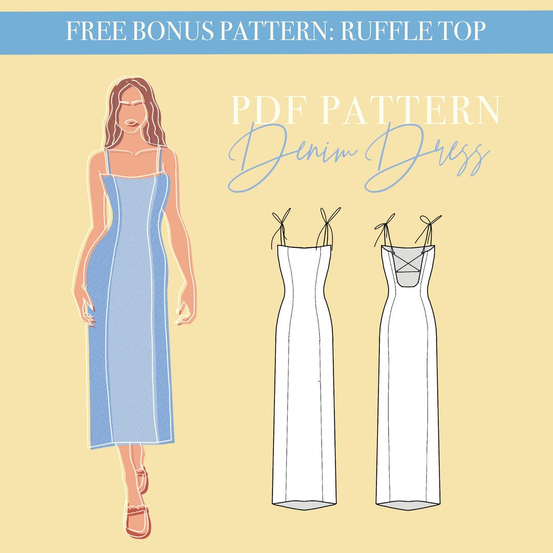 Digital Sewing Pattern | Bandeau Denim Dress | Upcycling | Sizes 32-48 ...