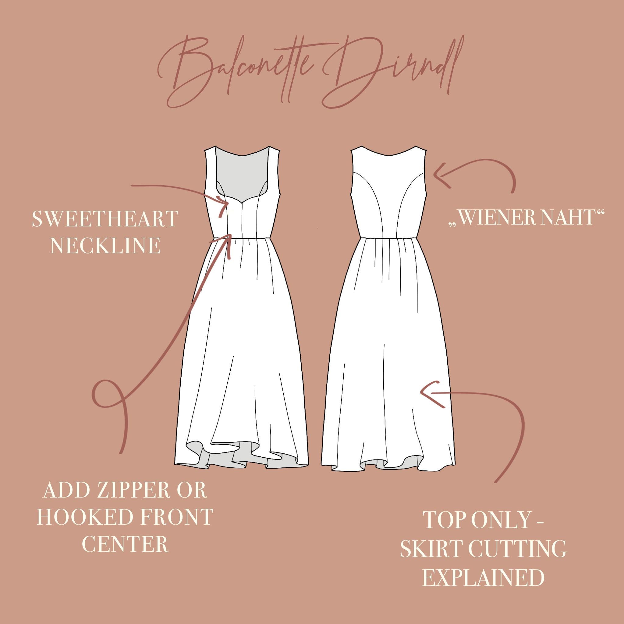 DIRNDL PATTERN - BALCONETTE Style Bodice With Zipper Option- Eu Size 32 ...