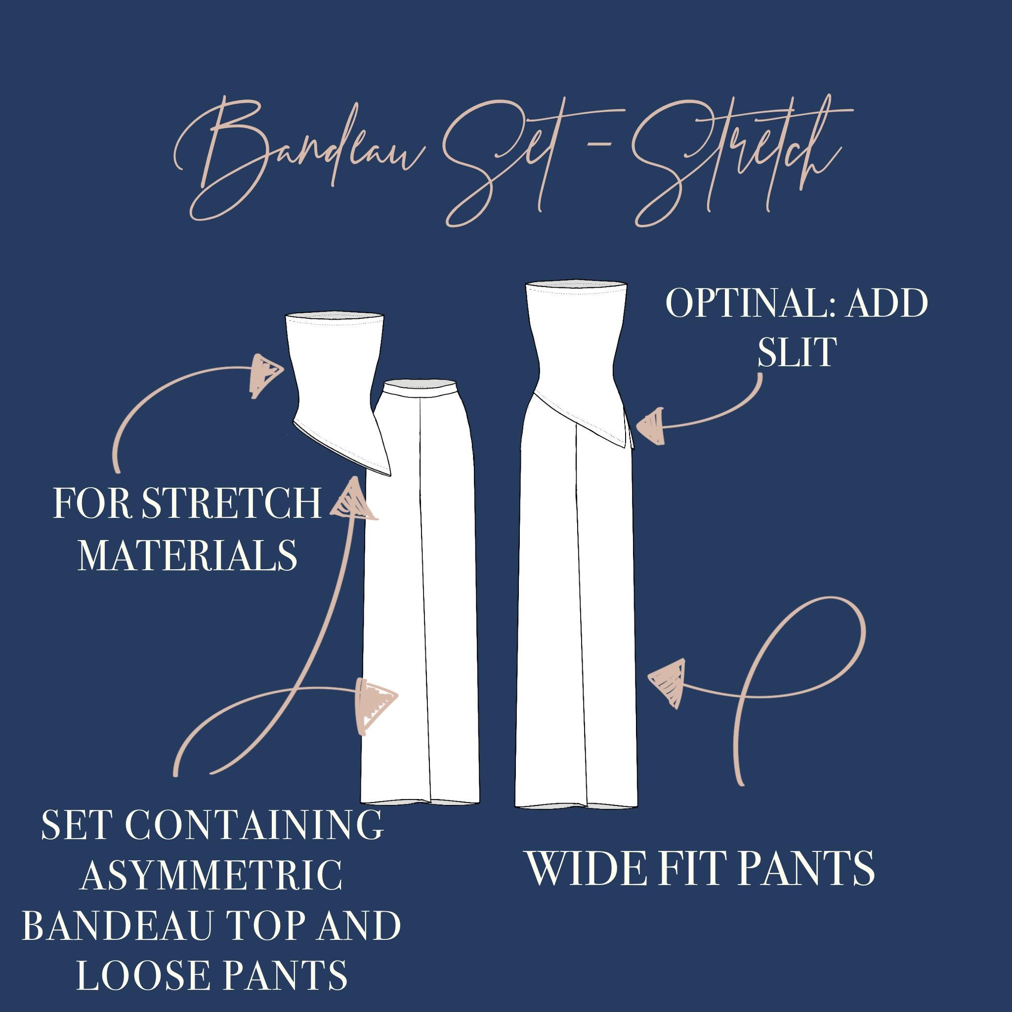SEWING PATTERN SET | Asymmetric Bandeau Top & Wide Fit Pants Digital ...