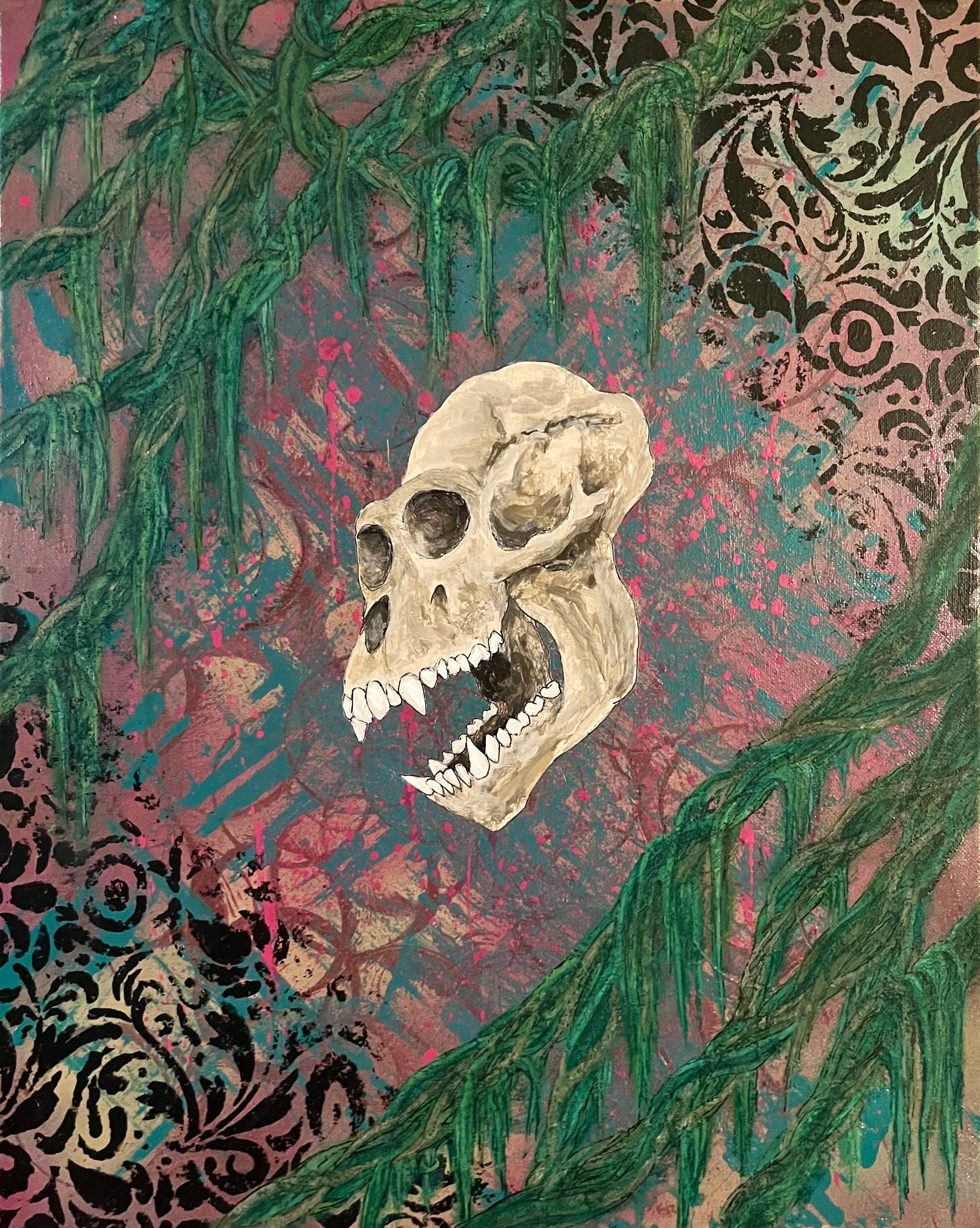 Ape Skull Jungle Acrylic Illustration Painting | Original Wall Art ...