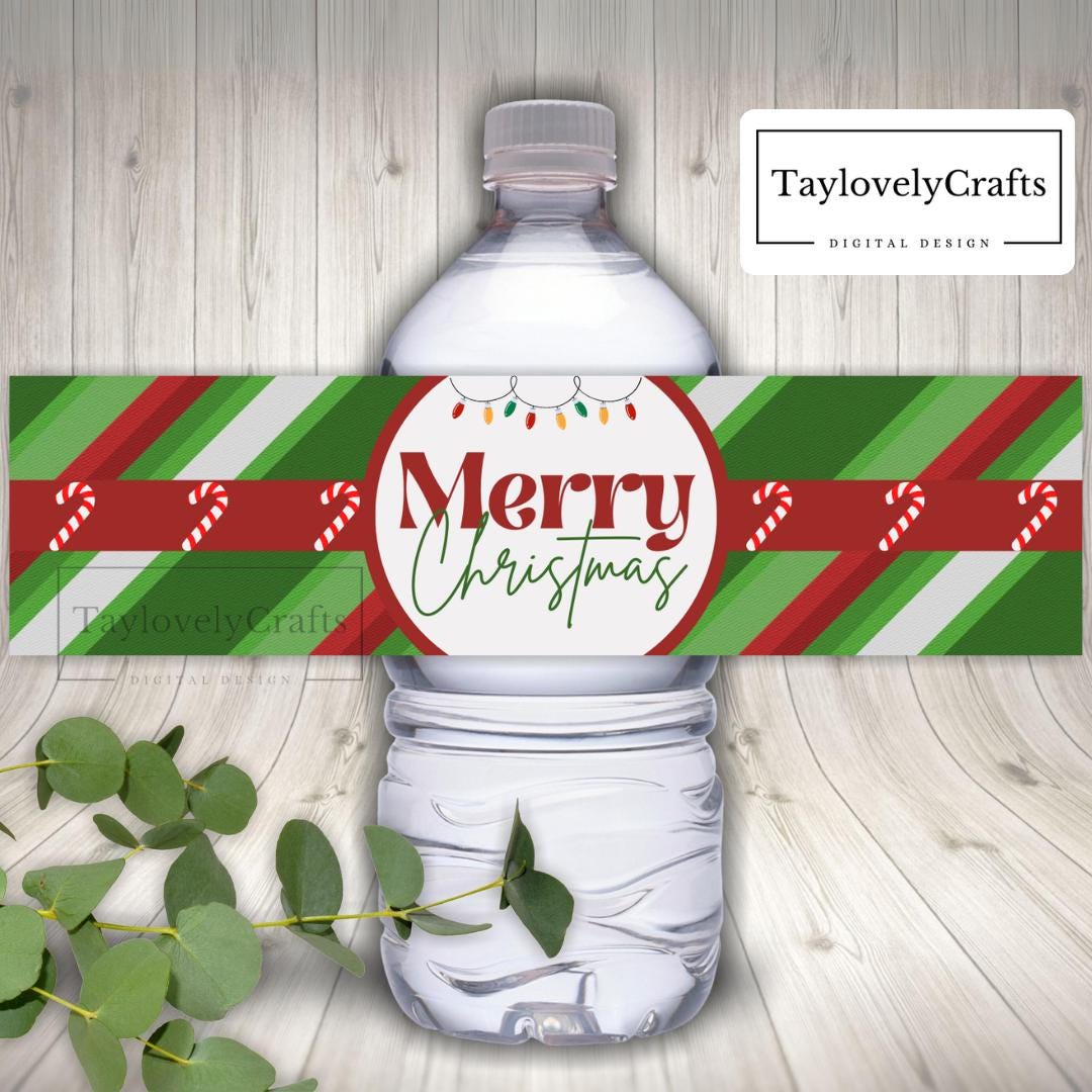 Christmas Water Bottle Labels, Christmas Party, Instant Digital ...
