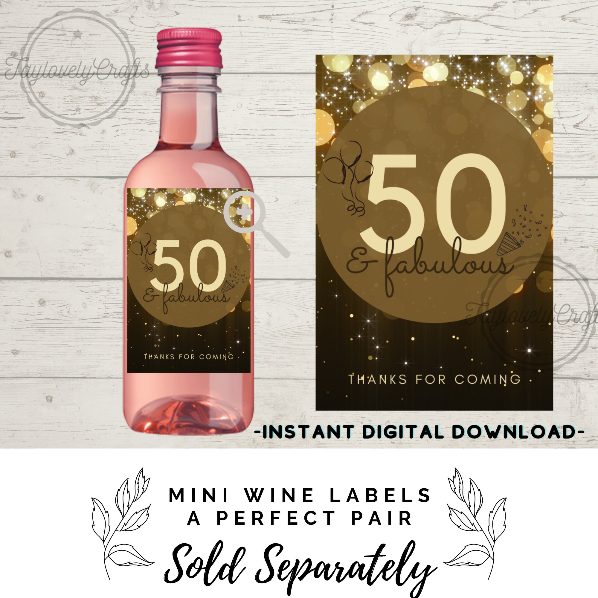 50th Birthday Party Water Bottle Labels, 50th Birthday Decoration, Gold ...