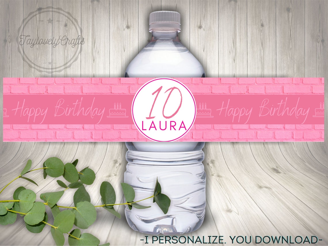 Pink Birthday Party Theme Water Bottle Labels, Pink Girl Birthday Decor ...