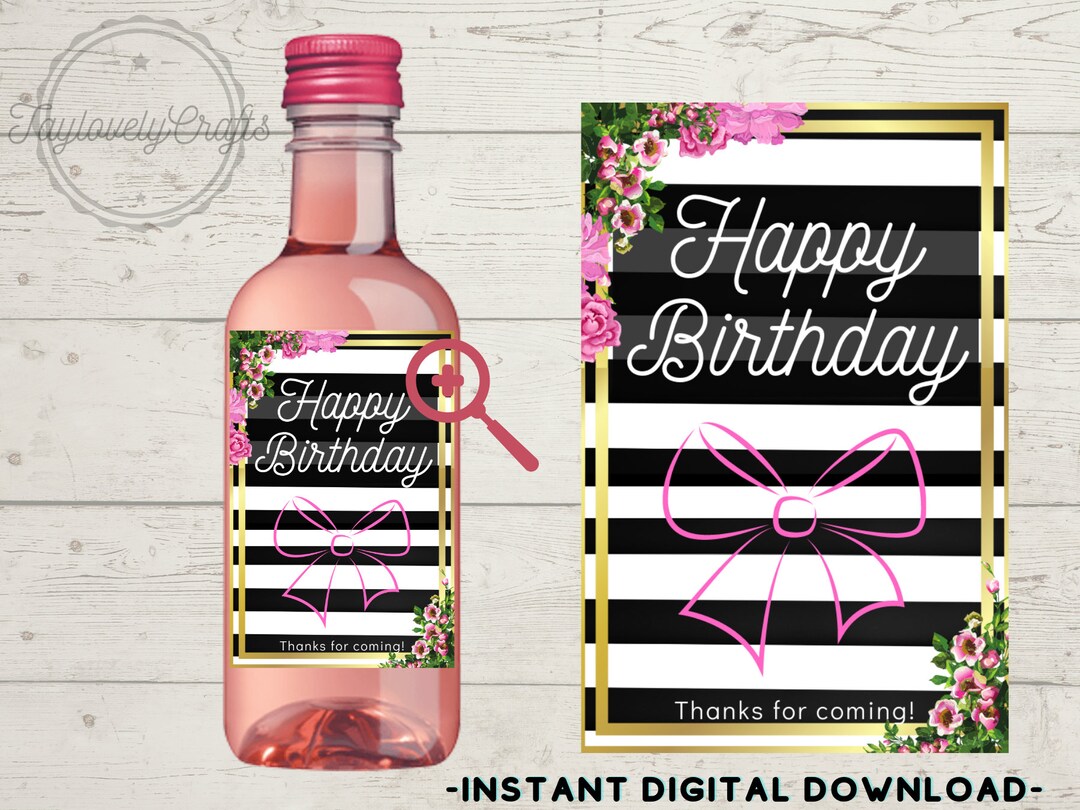 Stripes and Pink Mini Wine Bottle Labels, Kate Spade Theme Party ...
