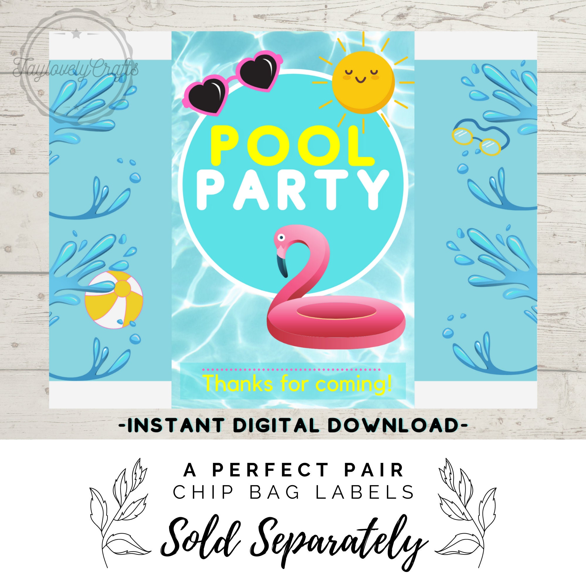 Pool Party Water Bottle Labels, Birthday Decorations (digital Download ...