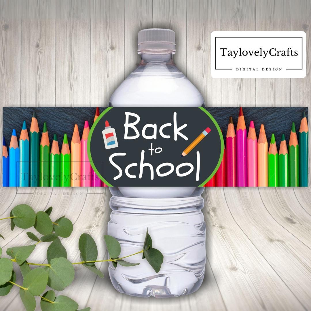 Back to School Water Bottle Labels, School Theme Party Decorations ...