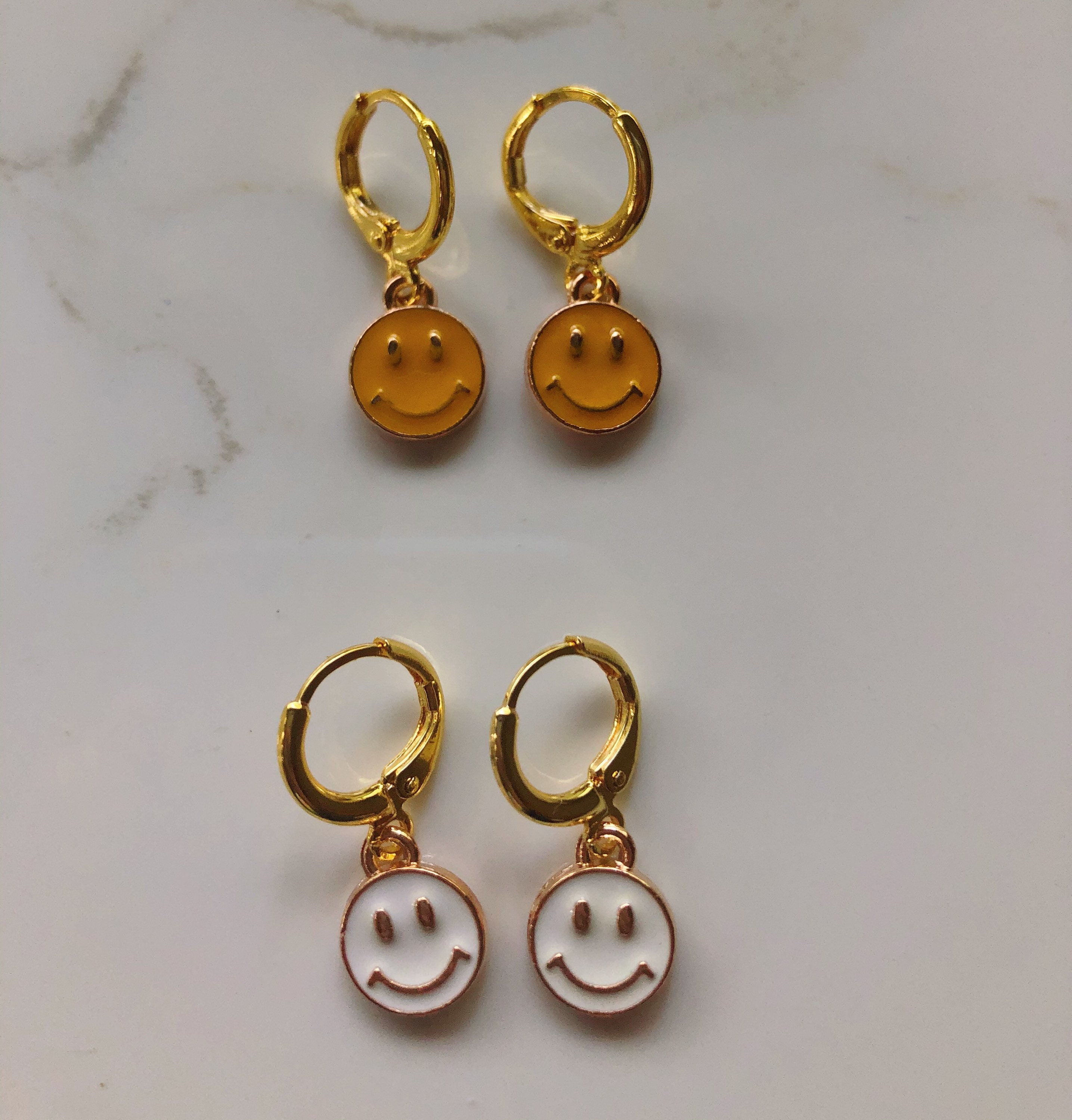 Smiley face huggie hoop earrings | Etsy