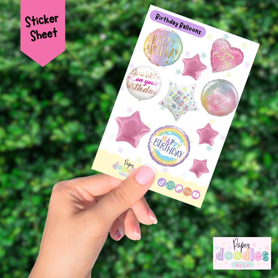 Birthday Balloons Sticker Sheet, Sticker Set, Birthday, Celebration ...